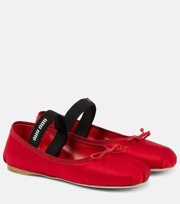Miu Miu Satin Ballerina Flats - Red