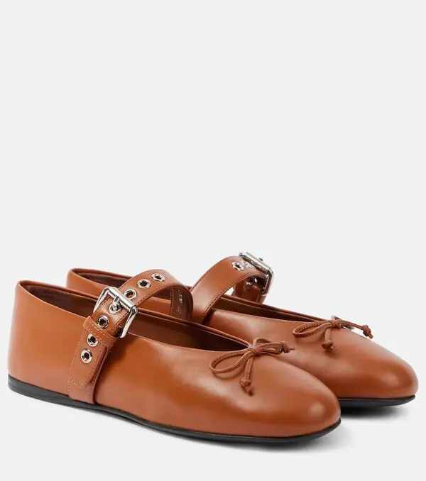 Miu Miu Leather Ballet Flats - Brown