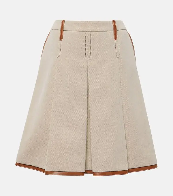 Miu Miu Leather-trimmed Jacquard Canvas Midi Skirt