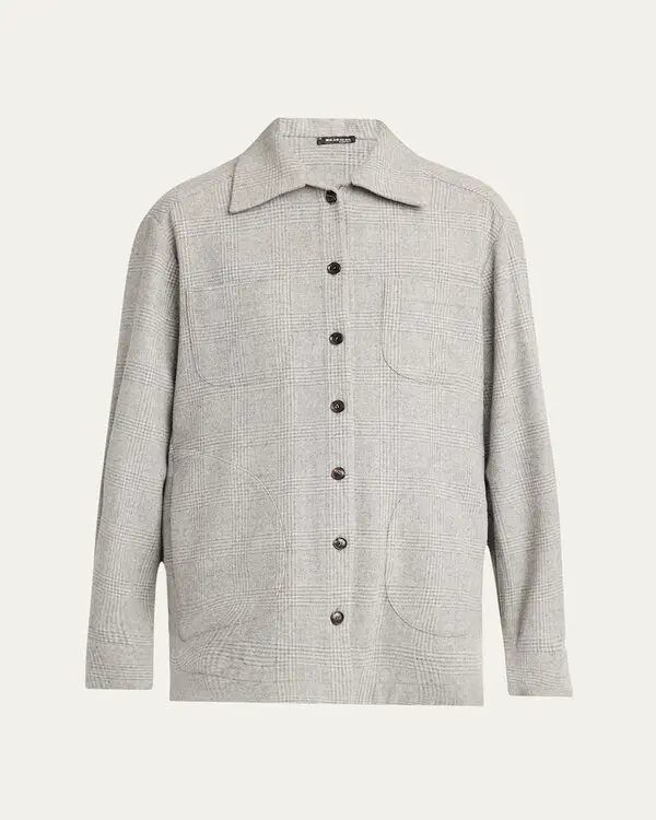Kiton Plaid Button Down Wool Cashmere Shirt