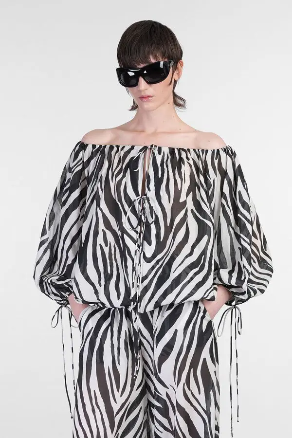 Andamane Wilma Zebra-print Cotton Top - White