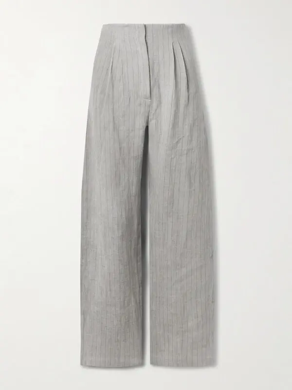 CORTANA Lupe Striped Pleated Wide-leg Linen Pants