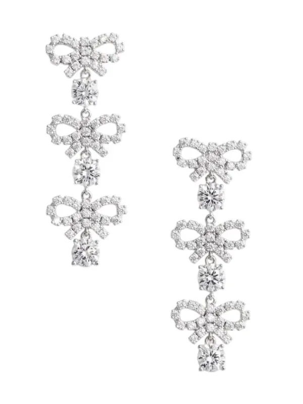 SELF-PORTRAIT Crystal Micro Bow Tiered Earrings - Grey