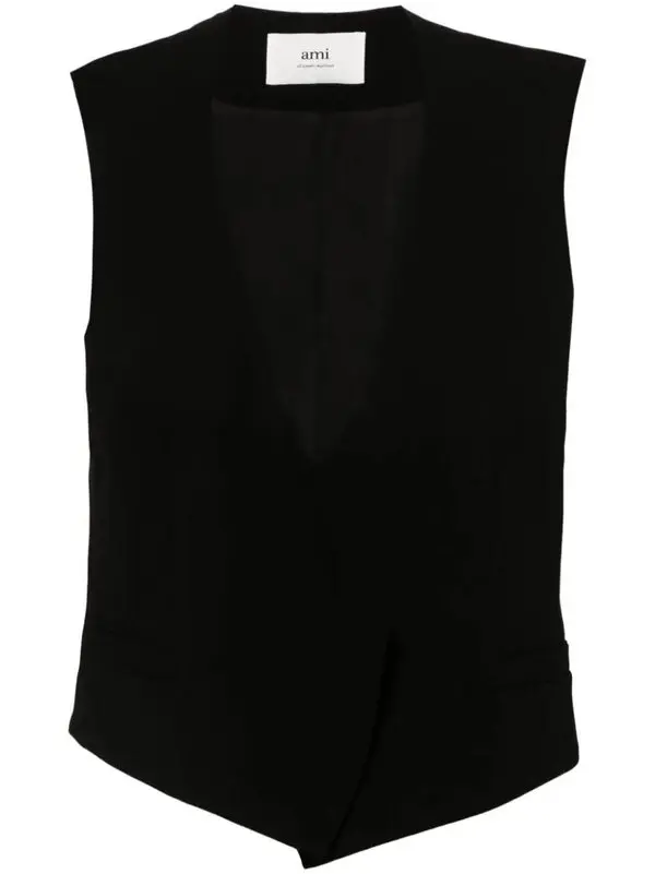 Ami Sleeveless Virgin Wool Jacket - Black