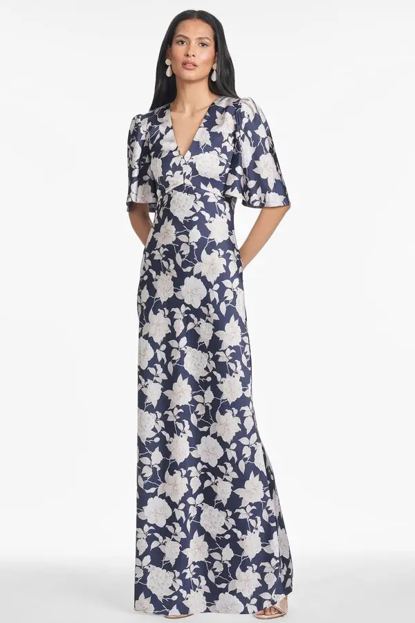 Sachin & Babi Printed Satin Crepe Mae Gown - Alabaster Begonia