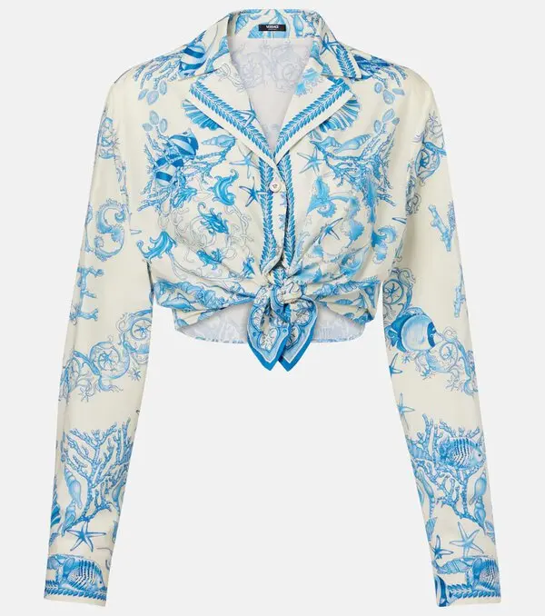 Versace Underwater Barocco Crop Top - Blue