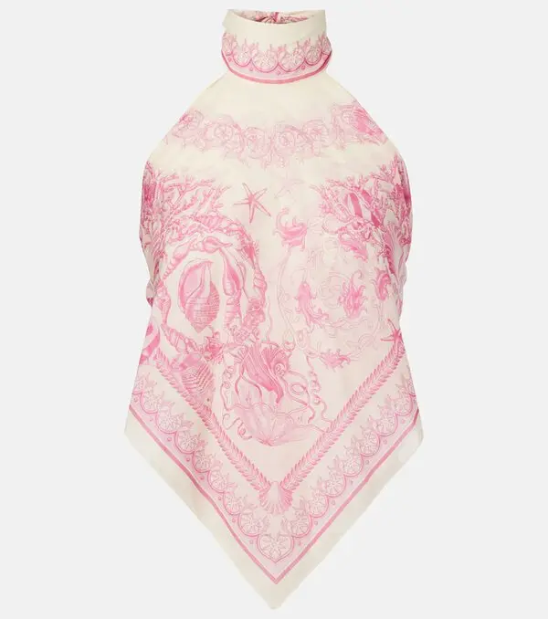 Versace Underwater Barocco Cotton And Silk Top - Pink