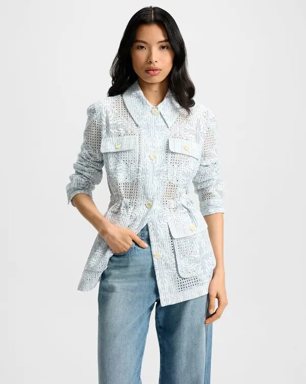 Veronica Beard Kiki Eyelet Jacket - Blue/white
