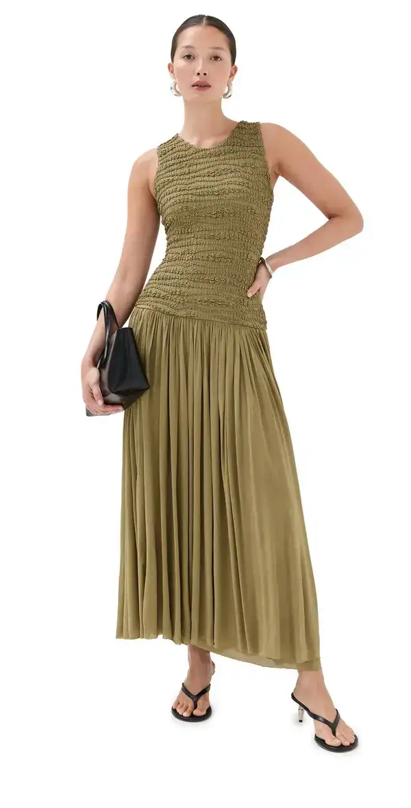 Jil Sander Sleeveless Jersey Dress With Smocked Bodice In Honey Blonde -  70% Off | Editorialist