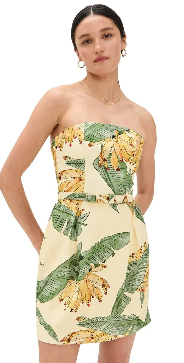 DRESS TO Banana Tree Print Strapless Mini Dress