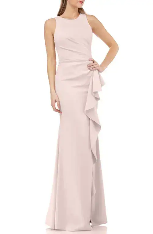 Carmen Marc Valvo Ruffle Gown - Dusty Rose | Editorialist