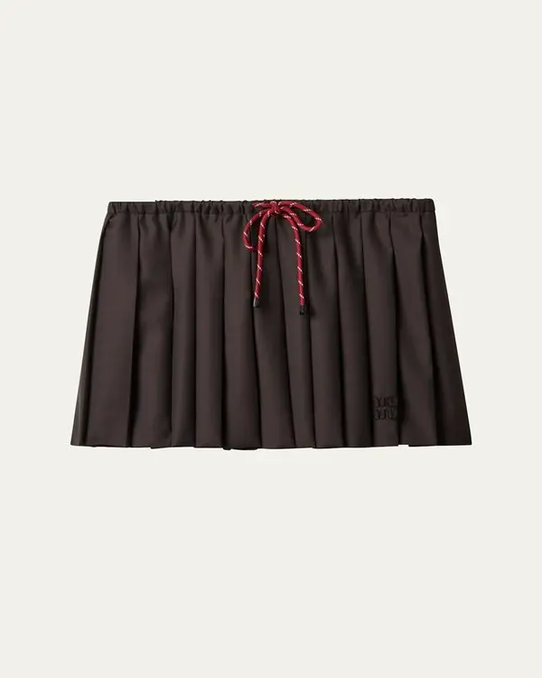 Miu Miu Pleated Drawstring Mini Skirt - Ebano