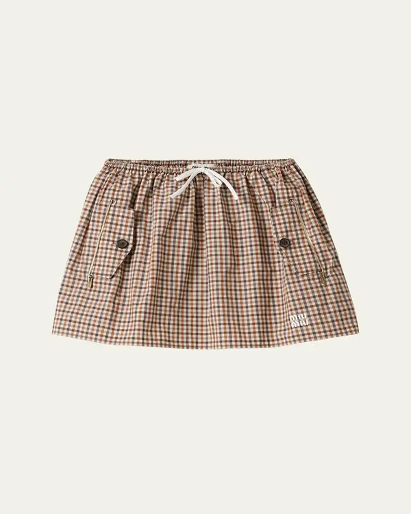 Miu Miu Check Drawstring Mini Skirt - Gesso/arancio