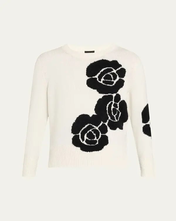 Akris 3d Anemone Cashmere-silk Crewneck Sweater - Ecru-black