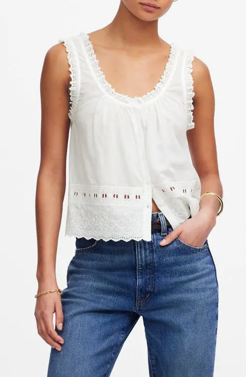 Madewell Embroidered Scalloped Tank Top - White
