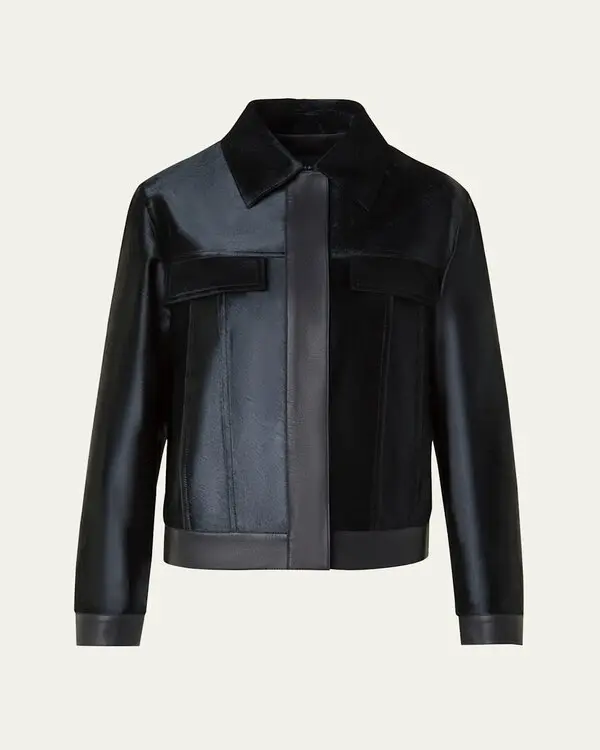 Akris Gemini Calf Shearling And Leather Trucker Jacket