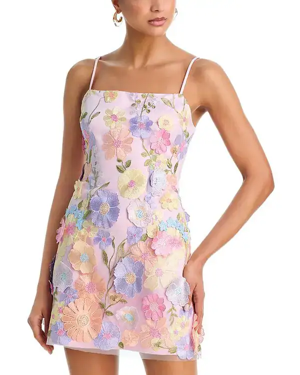 Aqua Embroidered Mini Dress - Pink Multi | Editorialist