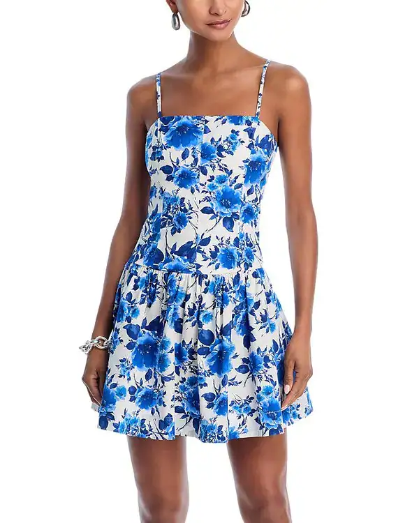 Aqua Fit And Flare Poplin Mini Dress In White/Blue - 71% Off | Editorialist