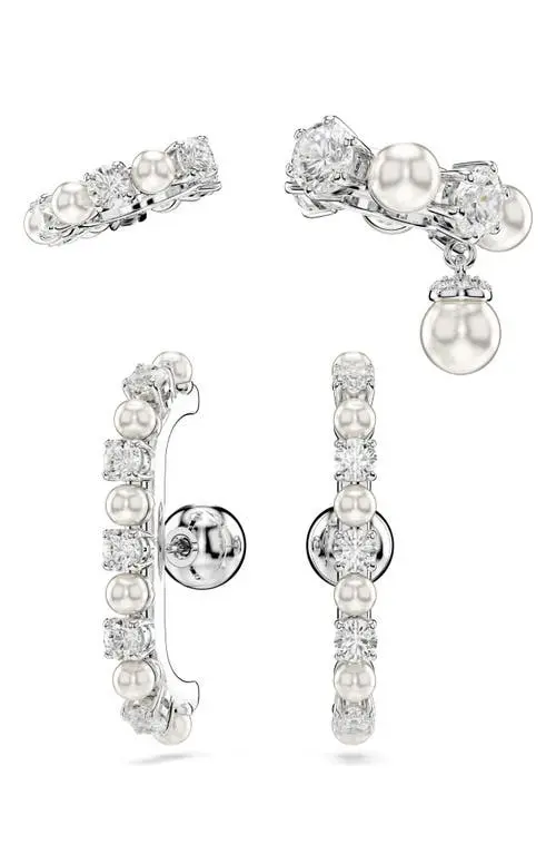 SWAROVSKI Matrix Earrings And Ear Cuffs Set - White/ Silver