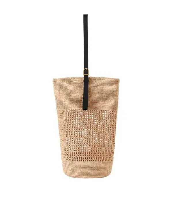 Khaite Billie Leather-trimmed Raffia Bucket Bag - Neutrals
