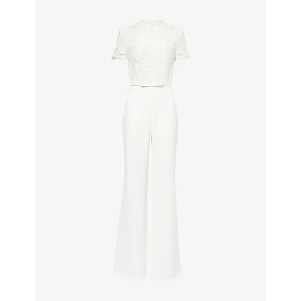 Nadine Merabi Floral-Lace Woven Jumpsuit White Editorialist