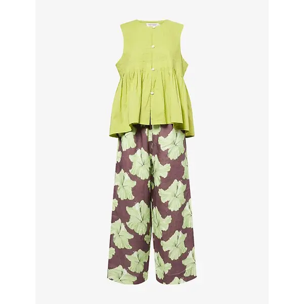 Desmond & Dempsey Pleated Cotton Cami And Trouser Pyjama Set