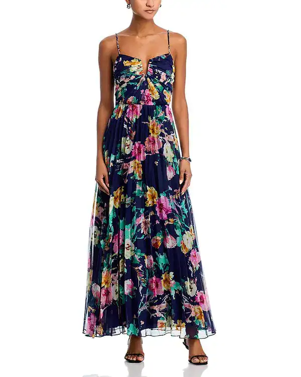 watercolor bridesmaid dresses Zuri Blue Watercolor Floral Print Maxi Dress – Sweet en Forme main image 1
