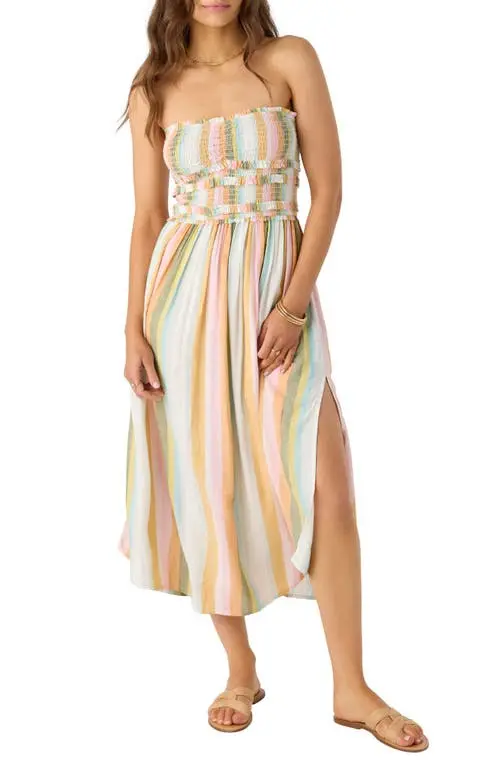 O'Neill Stripe Smocked Strapless Midi Dress - Multi Colored