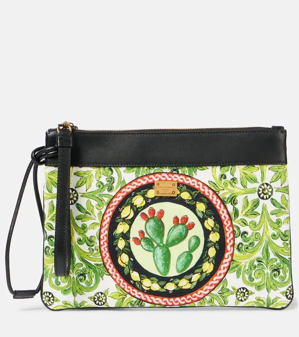 Dolce & Gabbana Printed Leather-trimmed Canvas Pouch