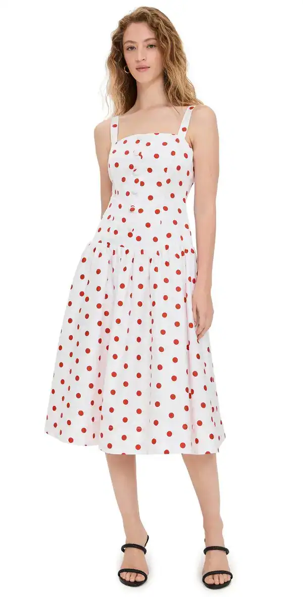For Love Lemons Polka-Dot Print Midi Dress In White 30% Off