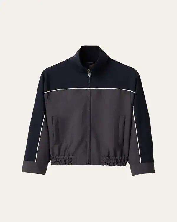 Miu Miu 3/4-Sleeve Cropped Track Jacket F0evw Ematite Navy