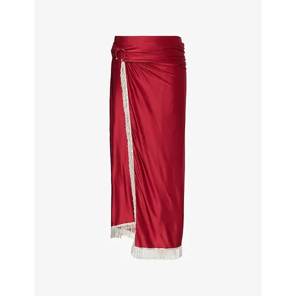 Rabanne Draped Fringed Stretch-jersey Midi Skirt
