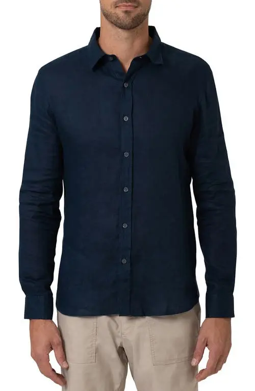 MAVI Solid Indigo Linen Button-up Shirt - Black Iris