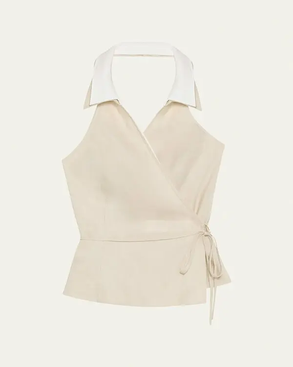 Simkhai Campbell Linen Halter Shirt - Sand Multi