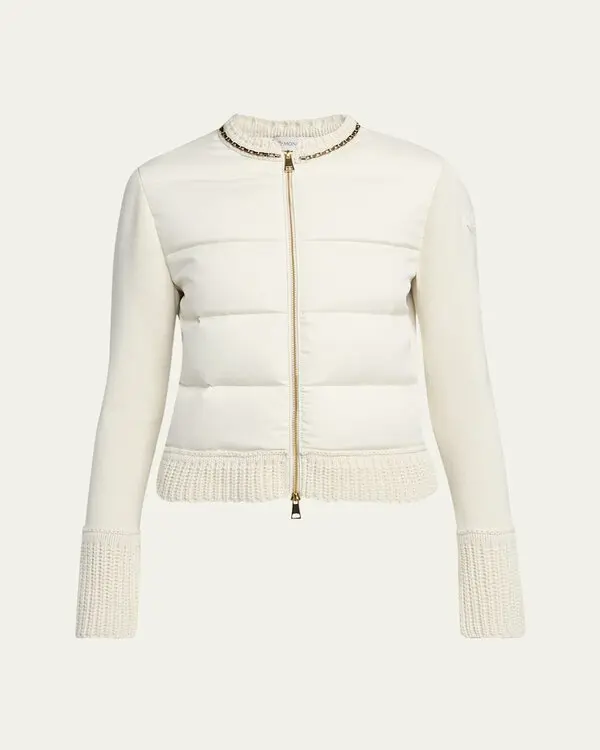 Moncler Quilted Combo Cardigan With Chain Embellishment