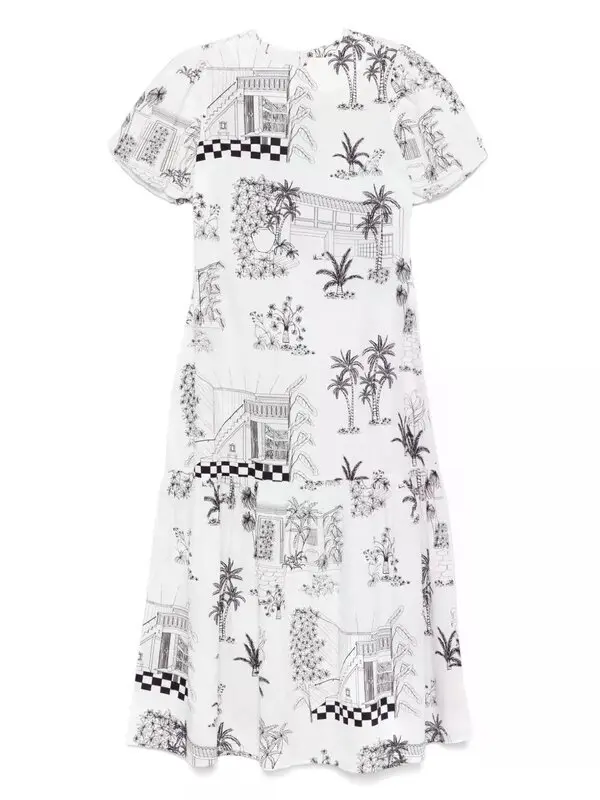 Verandah Graphic-print Midi Dress - White