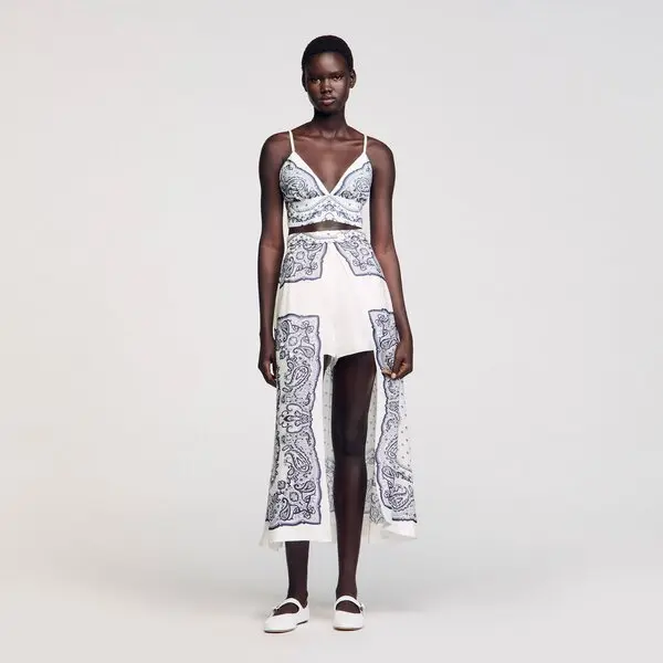 Sandro Layered-effect Skirt Shorts With Bandana Motif - White / Blue