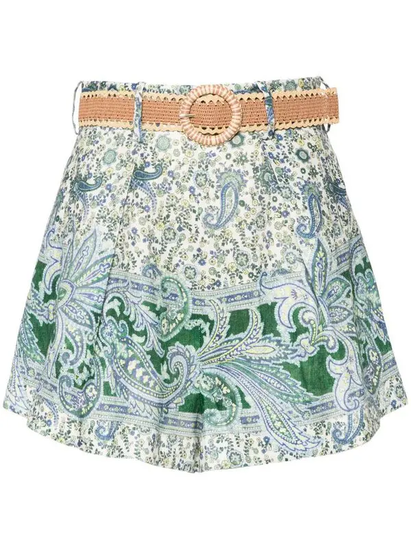 Zimmermann Paisley Print Linen Shorts - Green