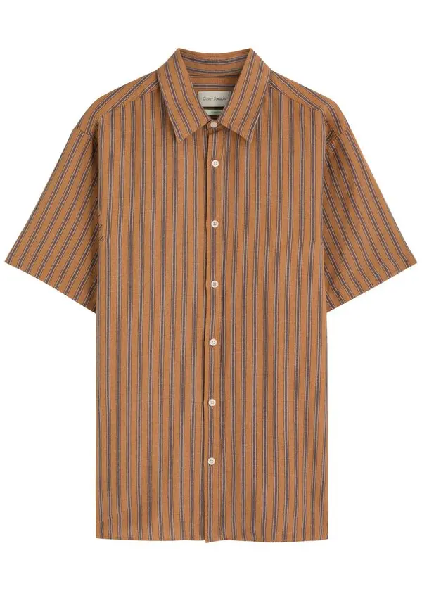 Oliver Spencer Gassison Striped Linen-blend Shirt - Orange