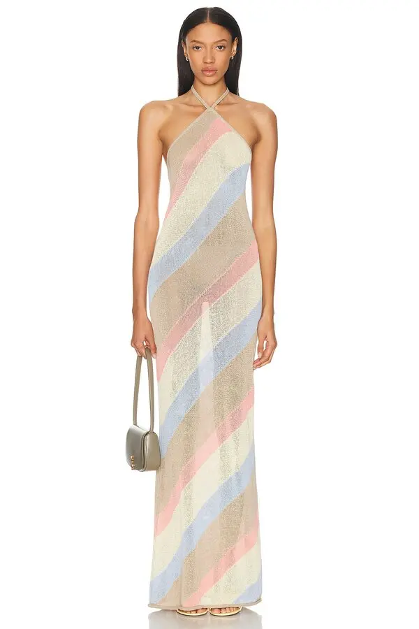 SEROYA Dree Knit Maxi Dress - Yellow  Peach  Stone  & Ice