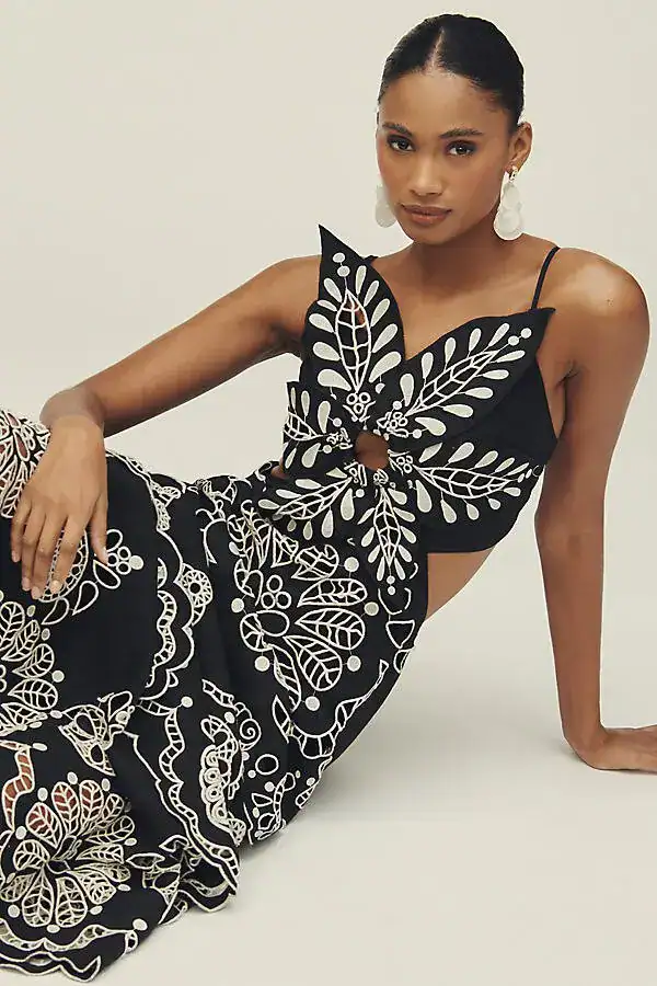 Farm Rio X 3d Floral Linen Midi Dress In Black - 70% Off | Editorialist