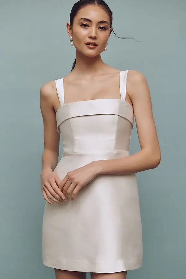 Bhldn Sleeveless Square-neck Taffeta A-line Mini Dress