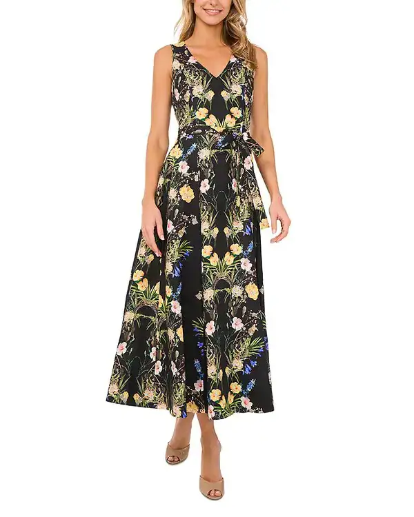 Ted Baker Floral Sleeveless Linen Maxi Dress in Rich Black at Nordstrom, Size 2
