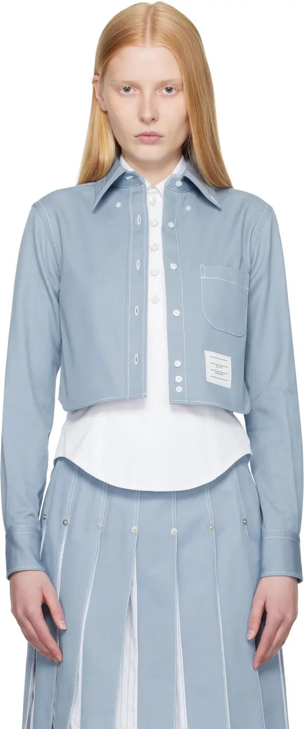 Thom Browne Classic Cropped Long Sleeve Denim Shirt 480 Light