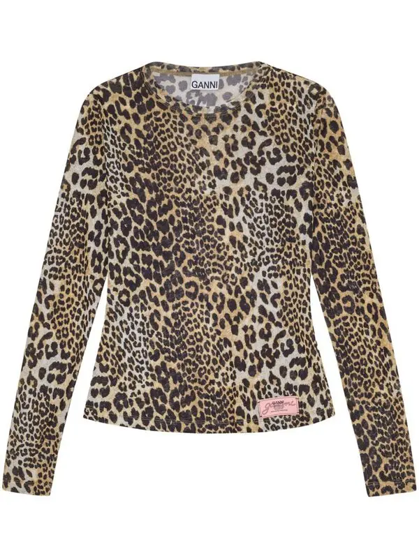 GANNI Long-sleeve Animal Print Crewneck T-shirt - Multicolour