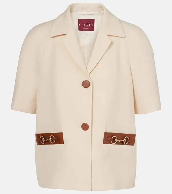 Gucci Horsebit Leather-trimmed Linen Blazer