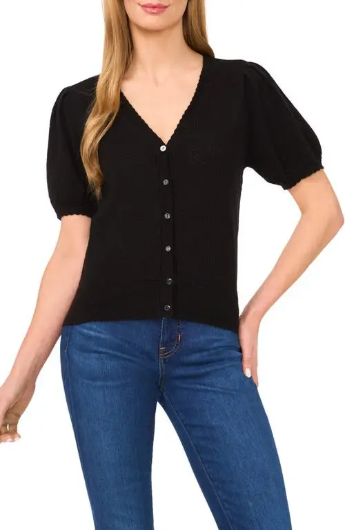 CECE DUPRAZ Pointelle V-neck Sweater - Rich Black