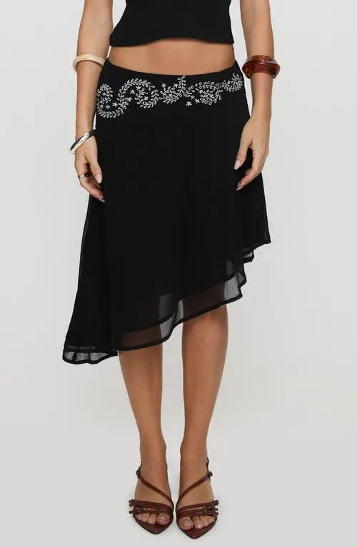 Princess Polly Embroidered Asymmetric Chiffon Skirt - Black