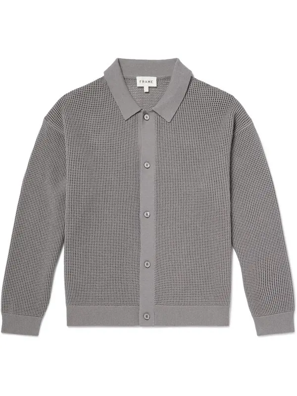 FRAME Open-knit Cotton Cardigan - Gray