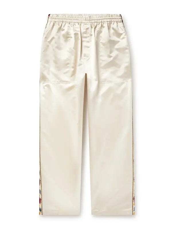 BODE Embroidered Satin Track Pants - Neutrals